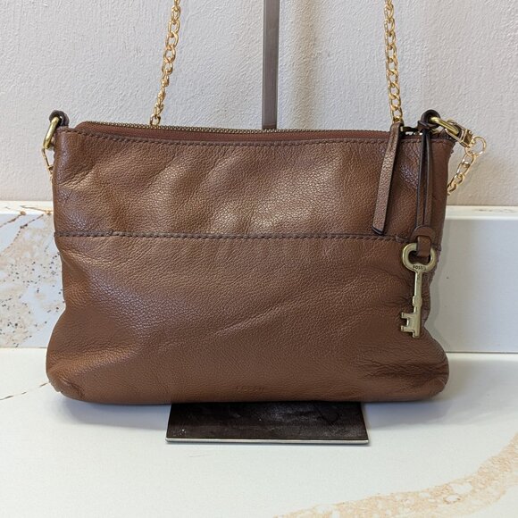 Fossil | Bags | Fossil With Key Soft Brown Leather Crossbody Gold Chain ...